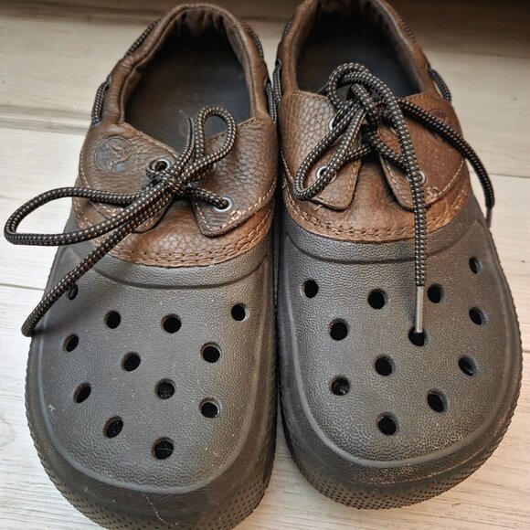 CROCS | Shoes | Crocs Islander Pit Crew Boat Shoes Mens Size 1 Brown ...